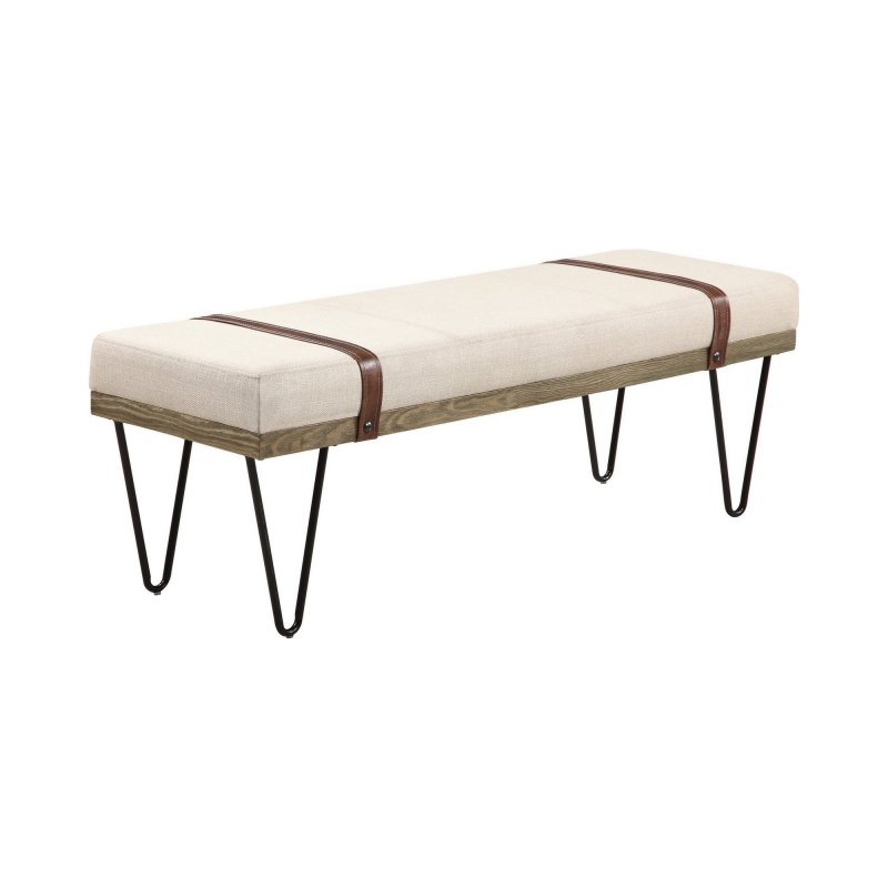 47 Inch Accent Bench with Faux Leather Straps and Black Hairpin Legs in ...