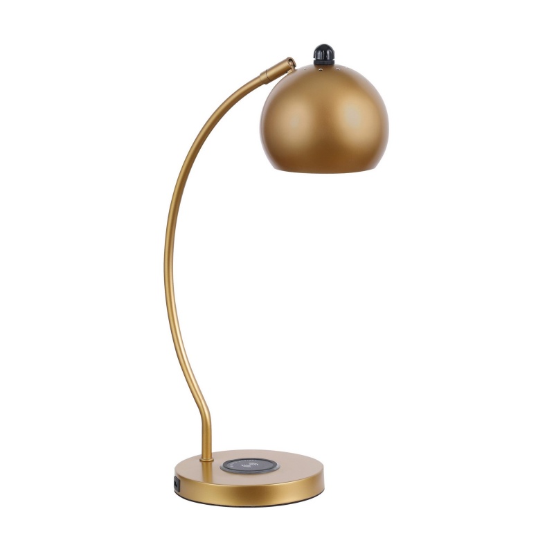22 Inch Modern Office Table Lamp, Dome Shade, Arc Metal Base, Gold ...