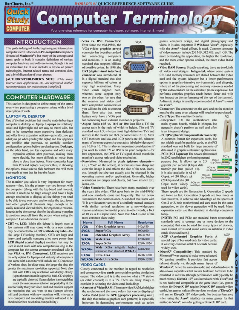 Quickstudy Computer Terminology Laminated Reference Guide