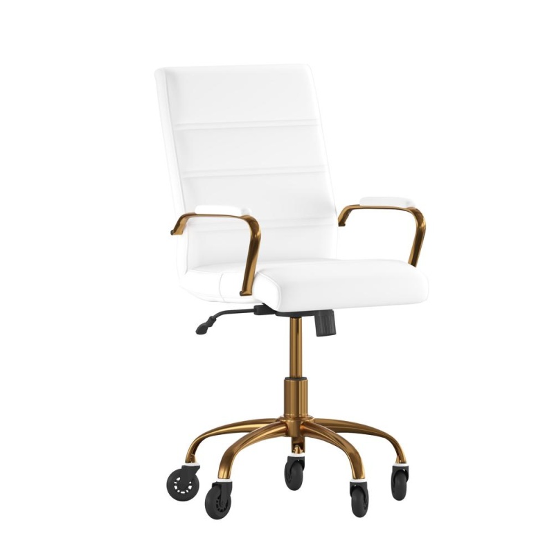 Buy Mid-Back White Executive Swivel Office Chair with Gold Frame, Arms ...