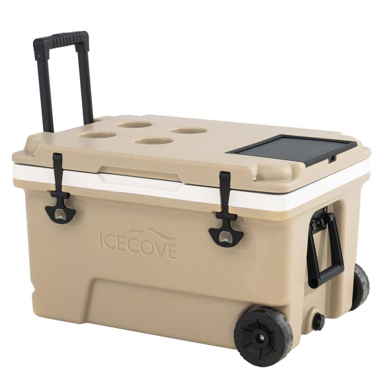 Sunjoy 60-Quart Insulated Portable Rolling Ice Chest Solar Cooler with ...