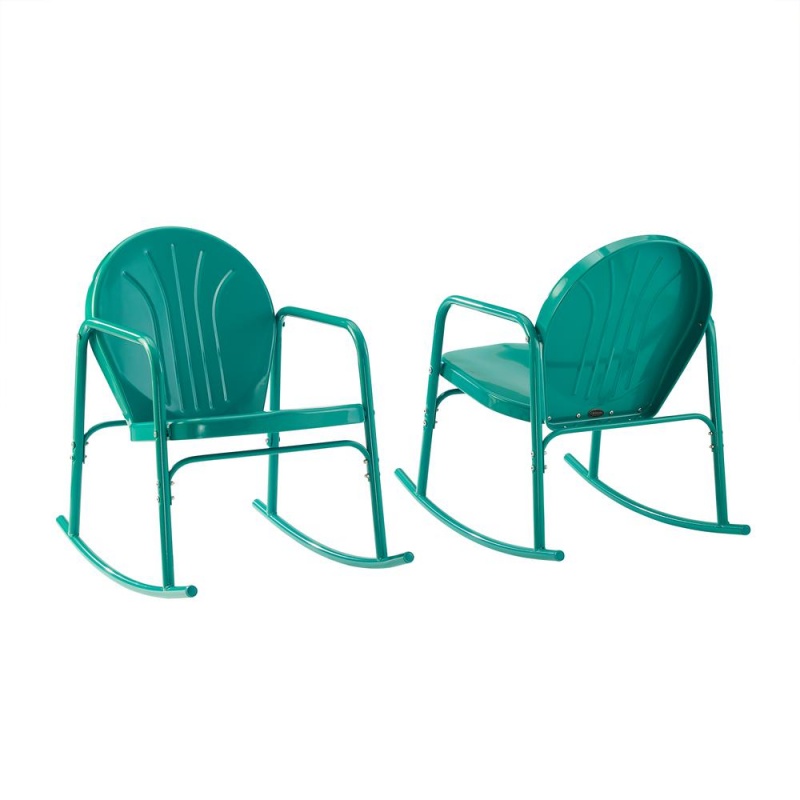 2PC Turquoise Outdoor Rocking Chair Set - Crosley Furniture Griffith ...