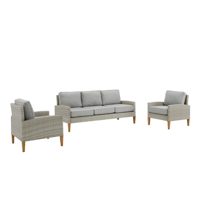 Crosley Furniture Capella Outdoor Wicker 3-Piece Sofa Set - Gray/Acorn