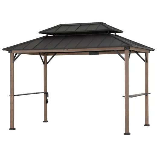Durable Cedar Framed Wood Gazebo With Built-In Electrical Outlets, Brown