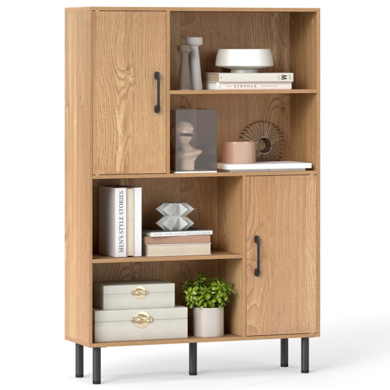 47 Inch Storage Cabinet Freestanding Bookcase With 2 Doors And 4 Open ...