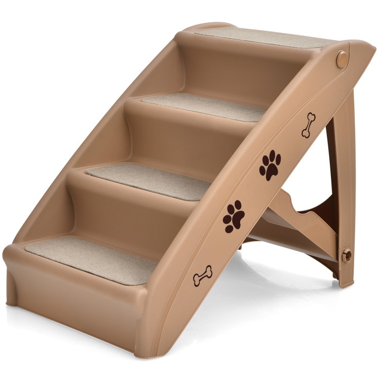 Collapsible Plastic Pet Stairs 4 Step Ladder For Small Dog And Cats-Coffee