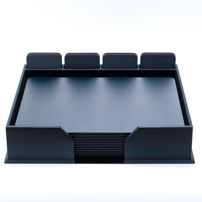 Dacasso 10 Seat Navy Blue Leather Conference Room Set with Square Coasters