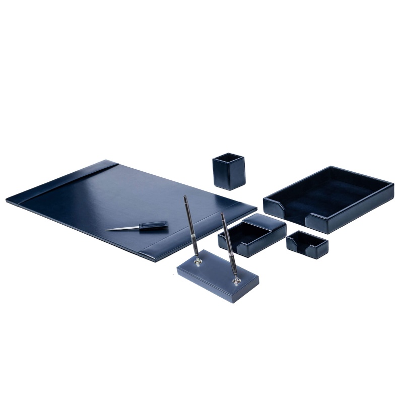 Buy Navy Blue Bonded Leather 7-Piece Desk Set Online - Elevate Your ...