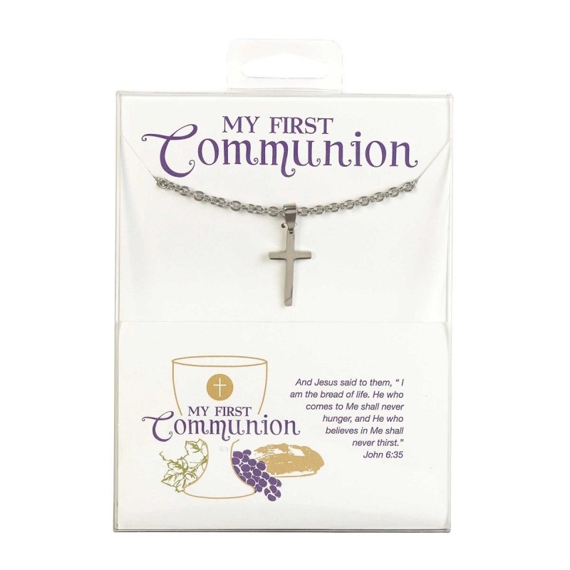 Buy First Communion Necklace Online - Stainless Steel Box Cross Pendant