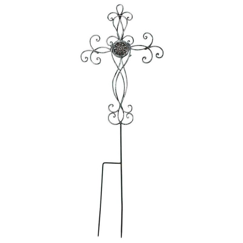 Grdn Stk Crs W/Medallion Blk Metal 31.25 | Ground Stake Cross with ...
