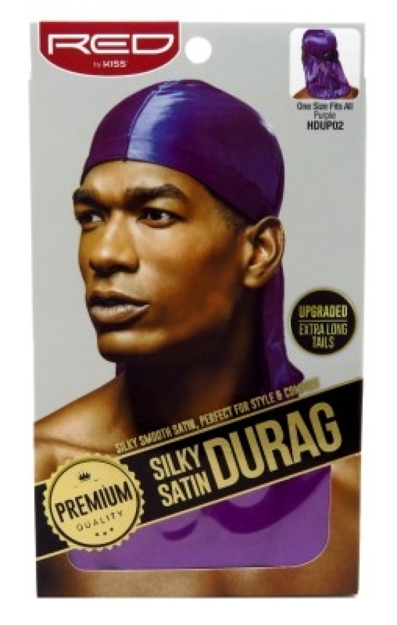 Bl Kiss Red Durag Silky Satin Purple Extra Long Tails (12 Pieces)