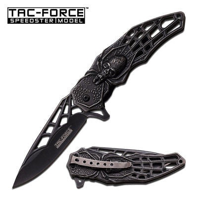 Tac Force Stonewash Folding Knife Black Spider Web Blade/Handle 3.75" Blade