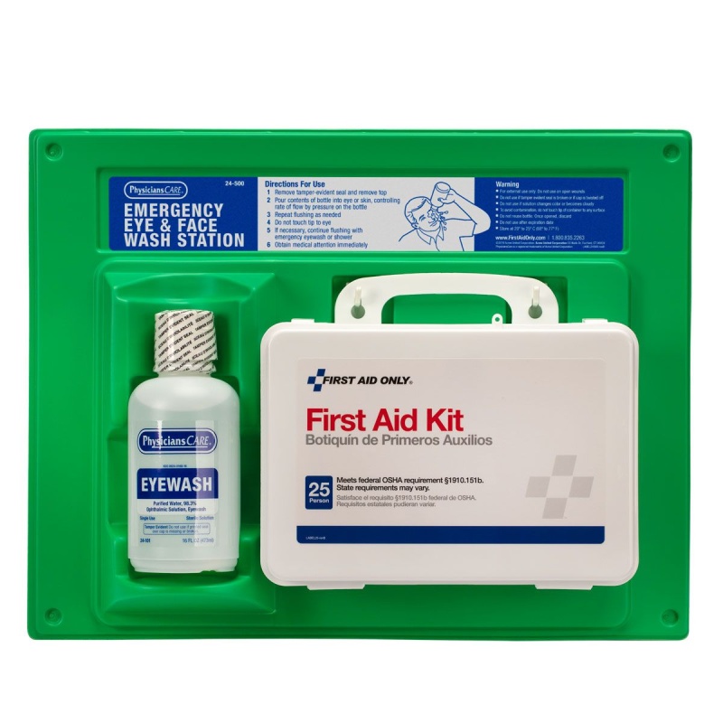 Single 16 Oz. Eye Wash Station With 25 Person First Aid Kit, Case Of 6