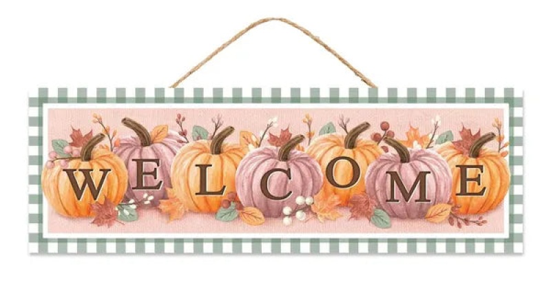 15”Lx5”H Welcome W/Pumpkins Sign