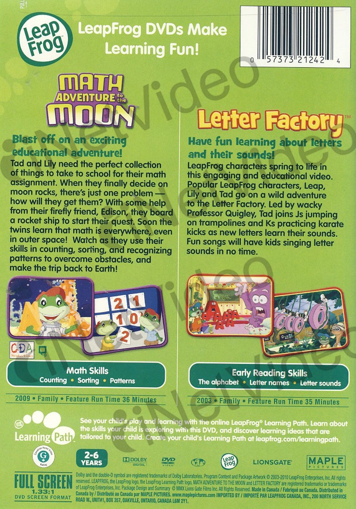 Leap Frog - Math Adventure To The Moon/Letter Factory (Double Feature)