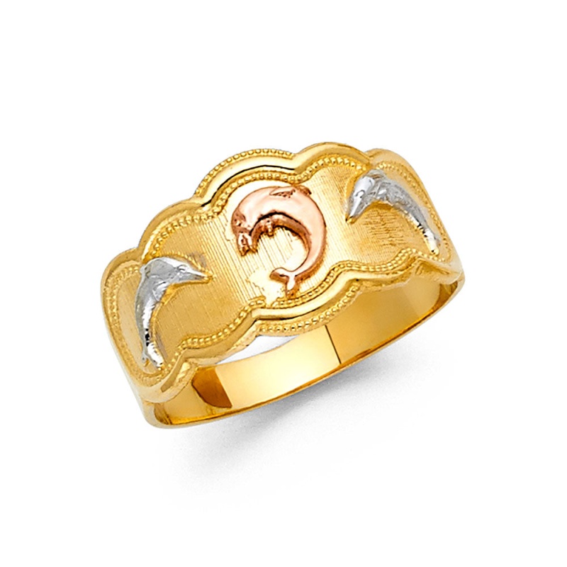 14K Solid Gold Fancy Dolphin Ring