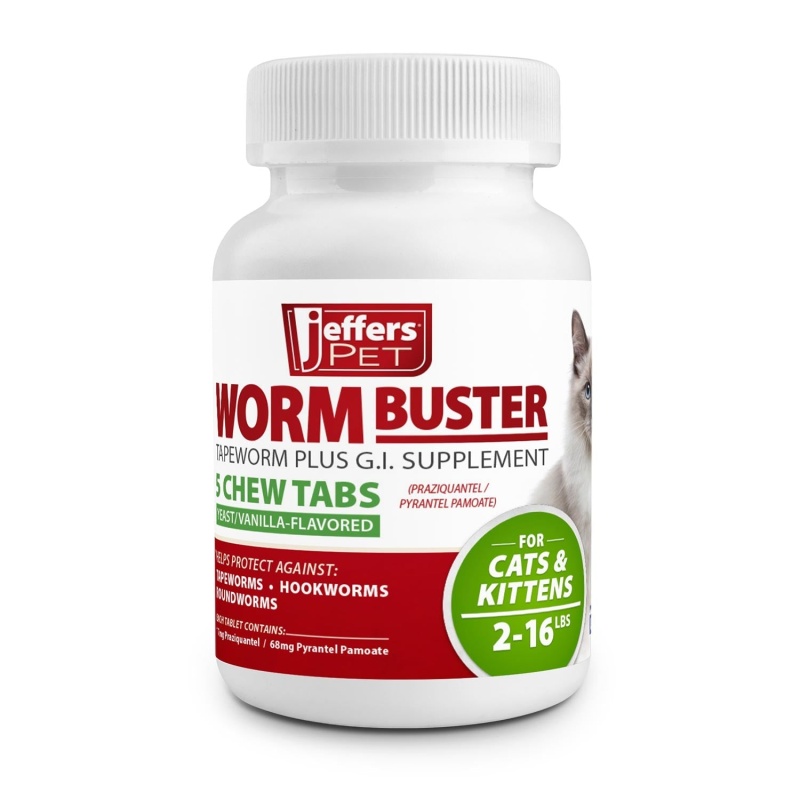 Jeffers Worm Buster Cat Dewormer Flavored Tablets With Praziquantel ...