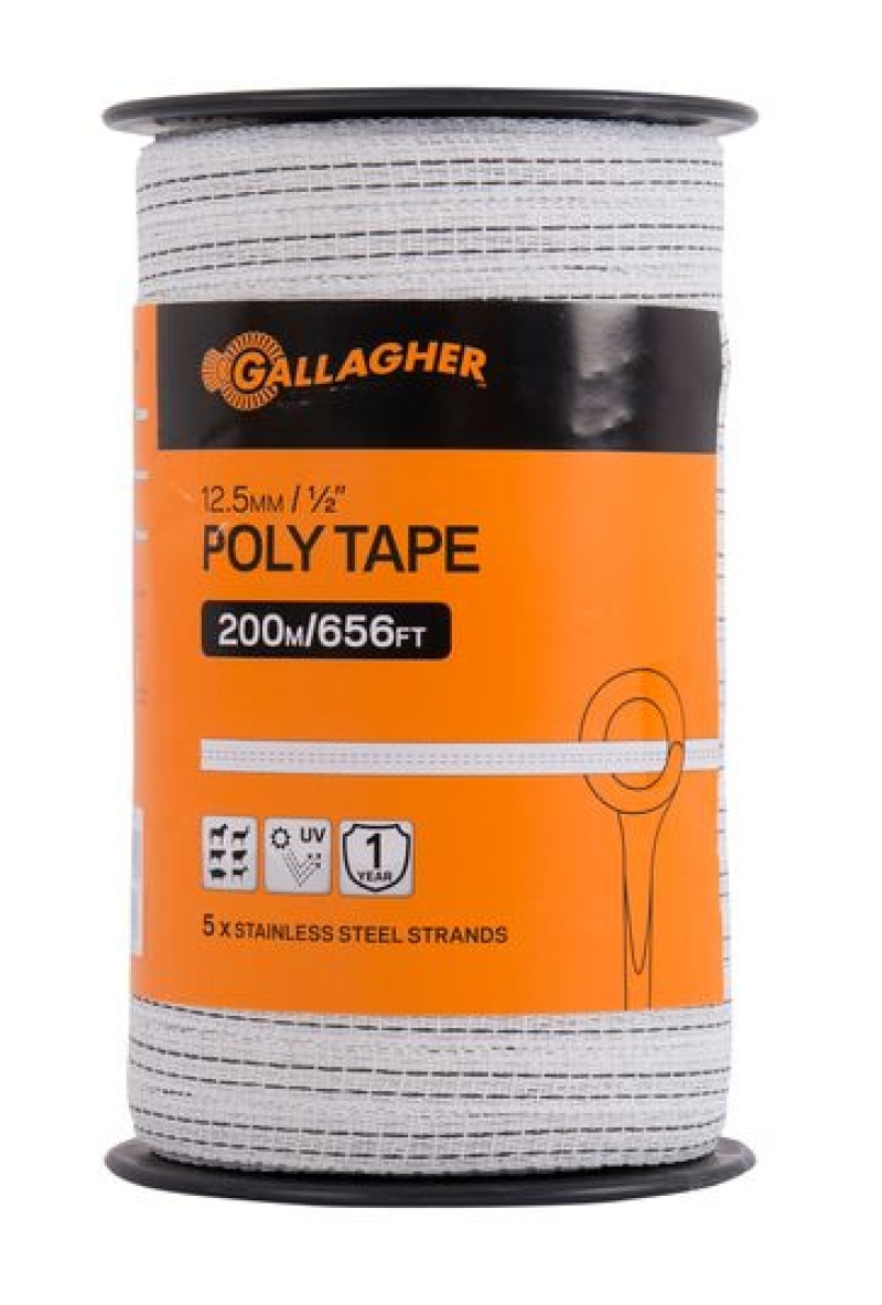 Gallagher 1/2" Poly Tape, 656 Ft – Lightweight Electric Fence Tape ...