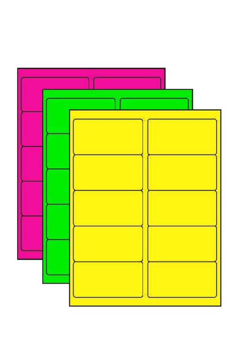 Laser Assorted Neon Labels, 2" X 4", 10/Sheet, 250 Labels/Pk