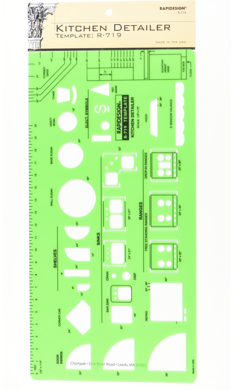 Rapidesign® Kitchen Detailer Template, 1/2" Scale