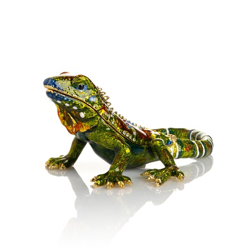 Buy Handmade Green Iguana Enamel Trinket Box with Austrian Crystals ...