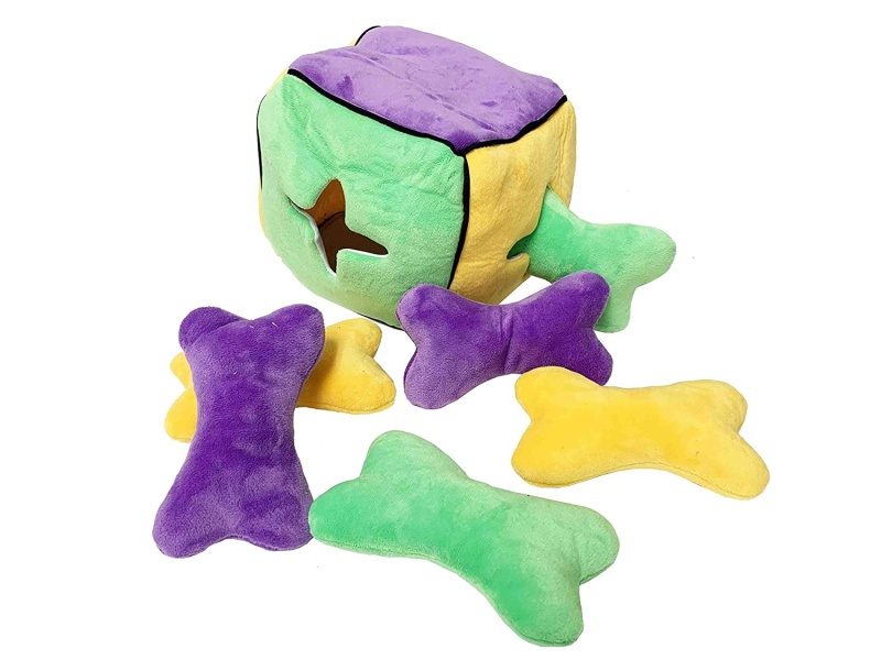 Midlee Plush Find A Bone Cube Dog Toy