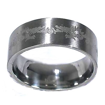 Buy Men's 316L Stainless Steel Tribal Dragon Etching 9mm Ring Band Online