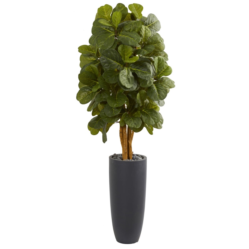 Buy 5.5’ Fiddle Leaf Artificial Tree In Gray Cylinder Planter Online