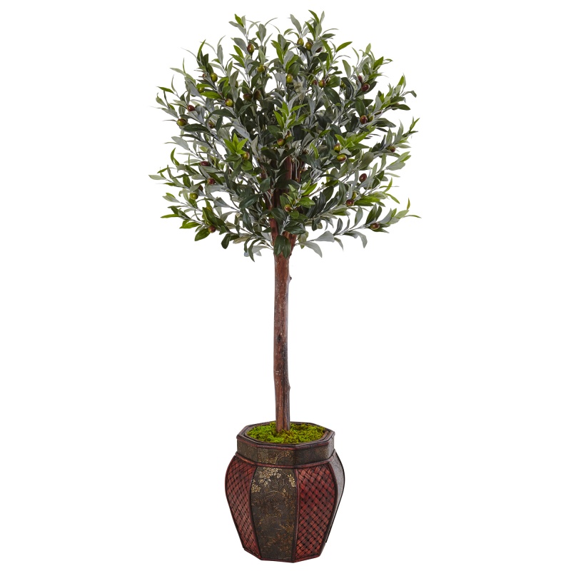Buy 4.5’ Olive Topiary Tree In Weave Panel Planter Online