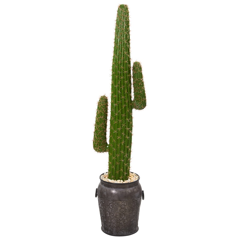 59 Inch Artificial Cactus in Metal Planter - Indoor Outdoor Decor