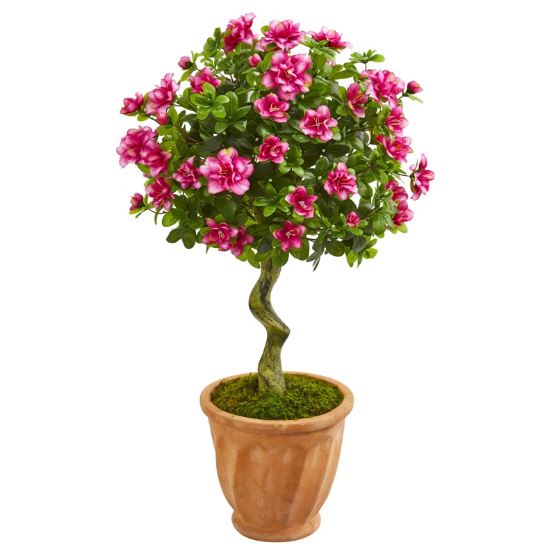 39 Inch Artificial Azalea Topiary Tree in Terra Cotta Planter for ...