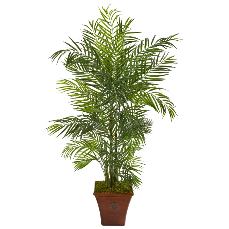 5 Ft Artificial Areca Palm Tree in Brown Planter for Indoor Outdoor Use