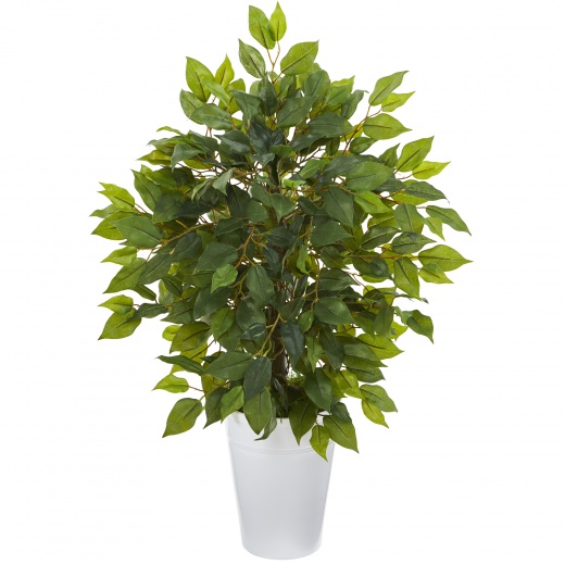Mini Artificial Ficus Tree in White Planter - 16” - Indoor Outdoor Decor
