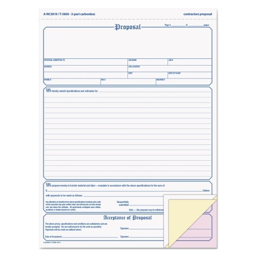 Adams Contractor Proposal Form, Three-Part Carbonless, 8.5 X 11.44, 50 ...