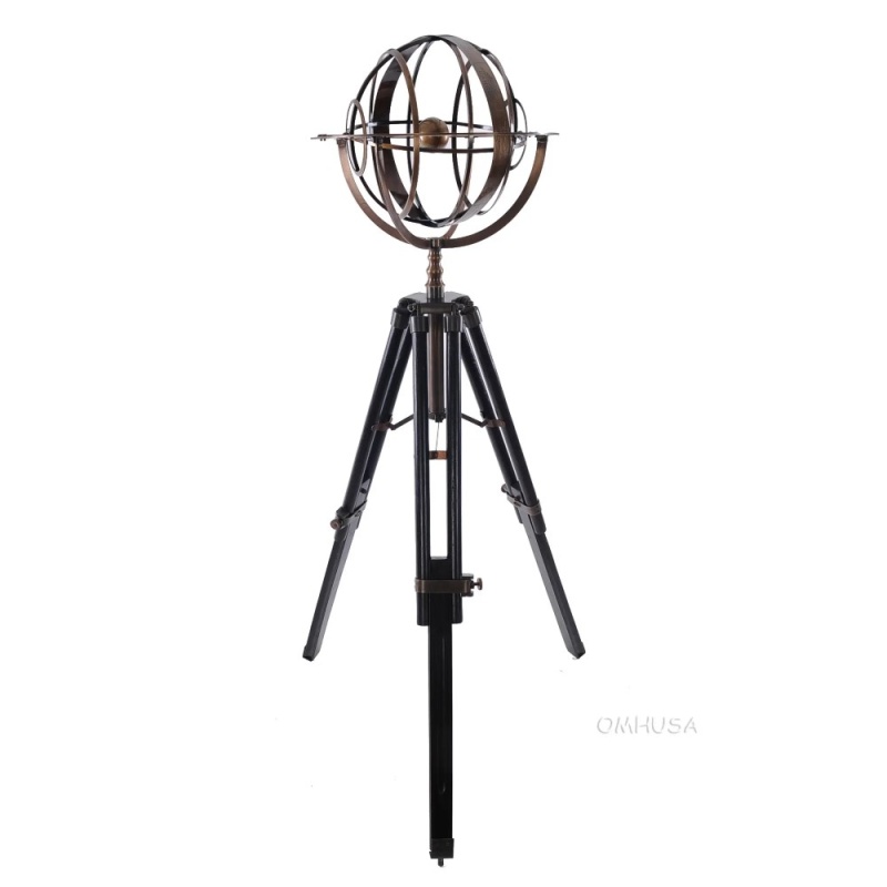 Brass Armillary Sundial with Wooden Stand - Decorative Objects