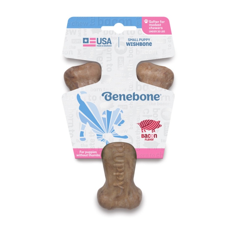 !Benebone Puppy Wishbone Dog Chew Toy Bacon, 1Ea/Sm