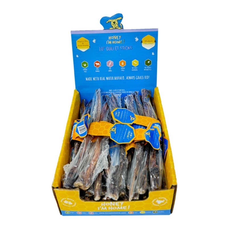 Honey I'm Home Dog Natural Water Buffalo 10" Gullet Sticks 35Ct Bulk