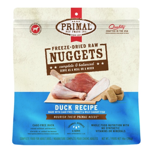 Primal Dog Freeze-Dried Duck Made With Turkey & Fish Formula Nuggets 14Oz