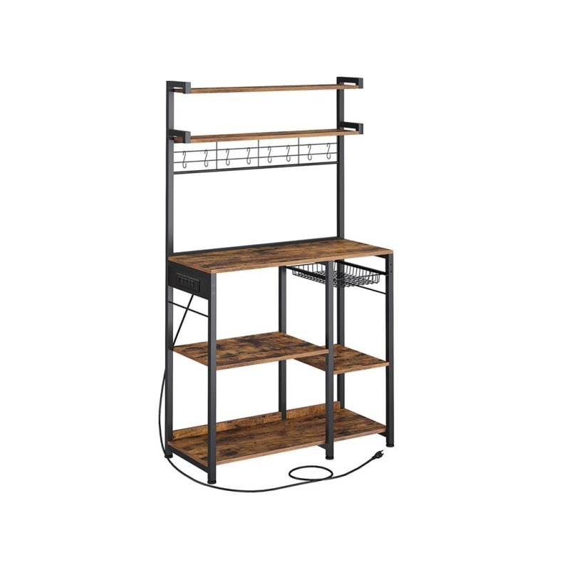Bakers Rack With 4 Ac Outlets - Rustic Brown + Ink Black