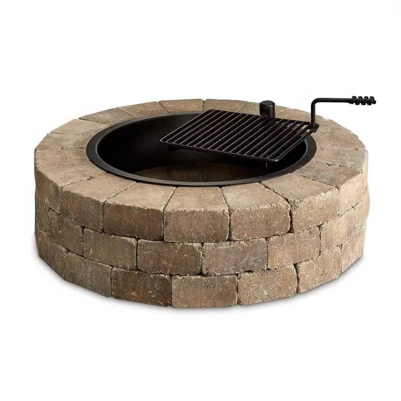48-In Outdoor Round Concrete Block Stone Fire Pit Kit With Cooking ...