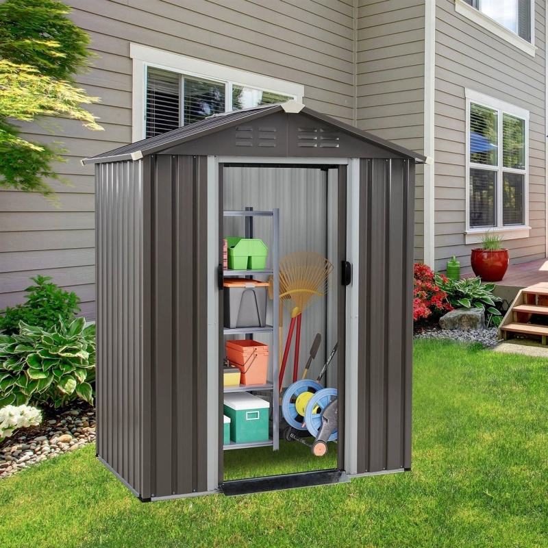5 X 3 Ft. Outdoor Grey Metal Garden Storage Shed