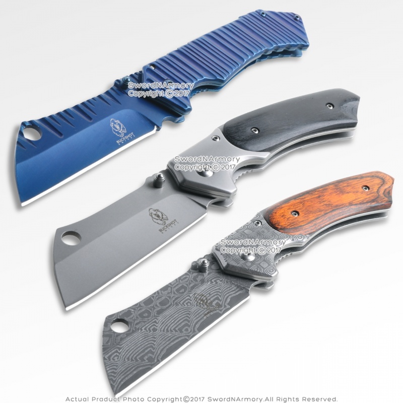 Cleaver Style Razor Blade Spring Assisted Pocket Folding Knife