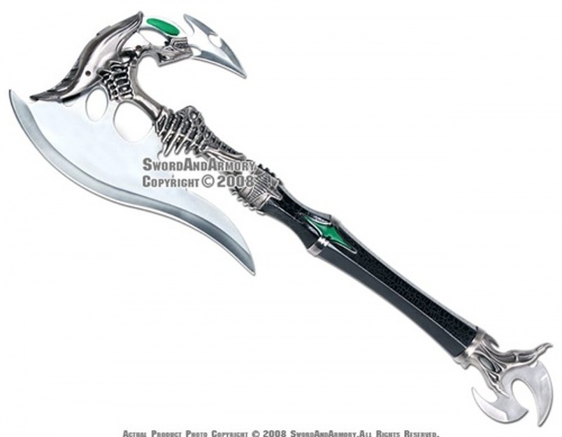 Alien Warrior Fantasy Battle Axe Hatchet With Dagger & Display Plaque New