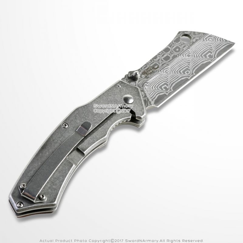 Cleaver Style Razor Blade Spring Assisted Pocket Folding Knife