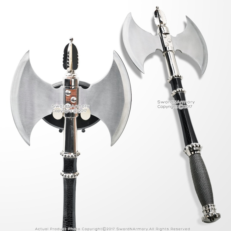 21.5" Long Double Edge Medieval Axe With Wire Wrapped Handle And ...