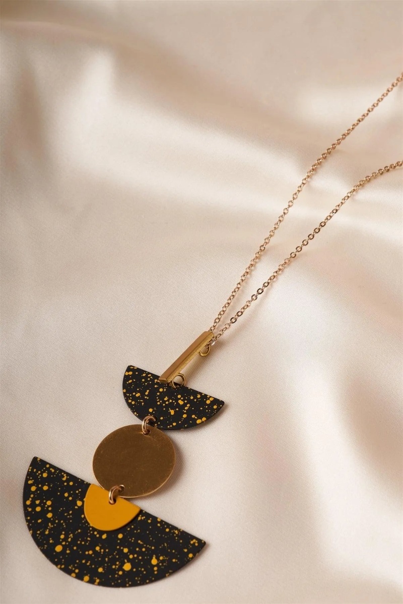 Buy Yellow Tiered Semi Circle Metal Pendant Necklace - Red Online