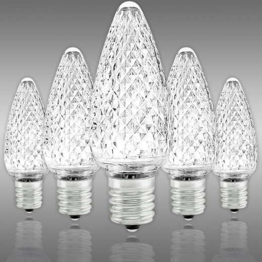 Pure White LED C9 Christmas Light Replacement Bulbs - Faceted Finish