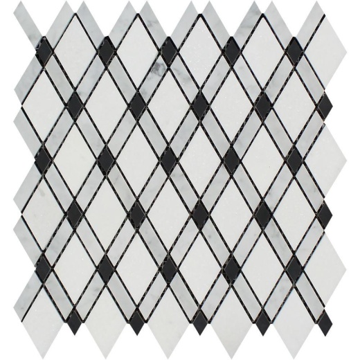 Buy White Carrara Marble Mosaic - Lattice With Black & Thassos White Online