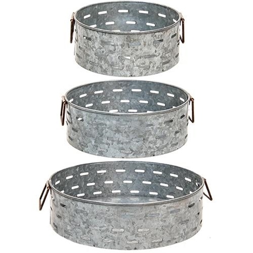 3-Piece Galvanized Metal Trays Set with Handles for Decor and Storage